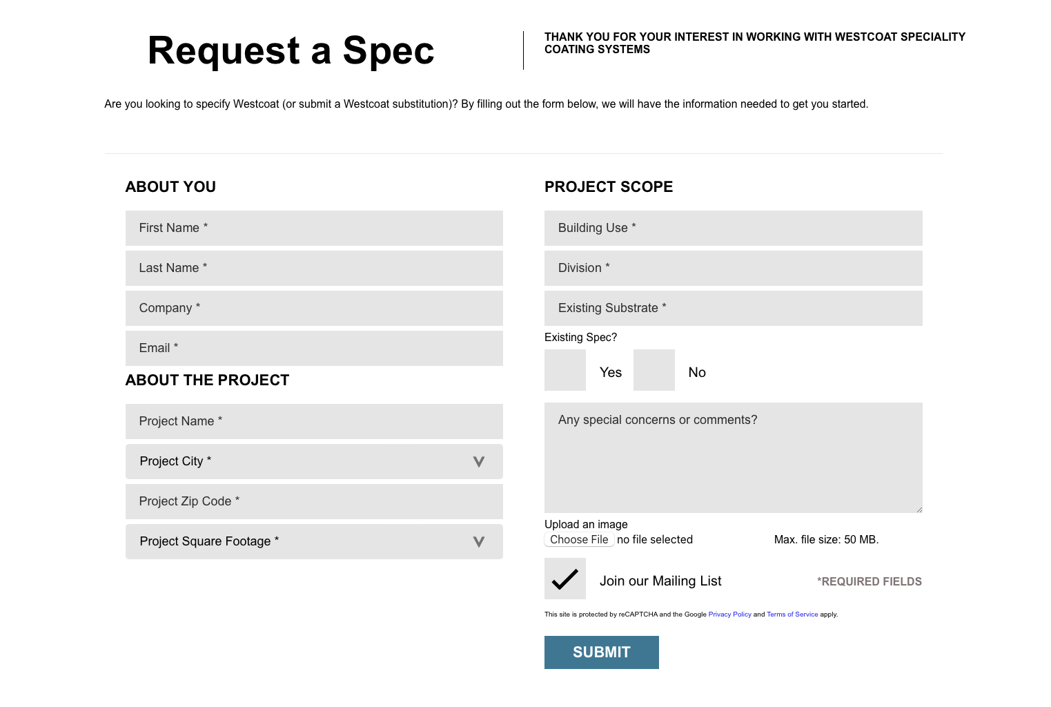 Request a Spec - Westcoat Specialty Coating Systems