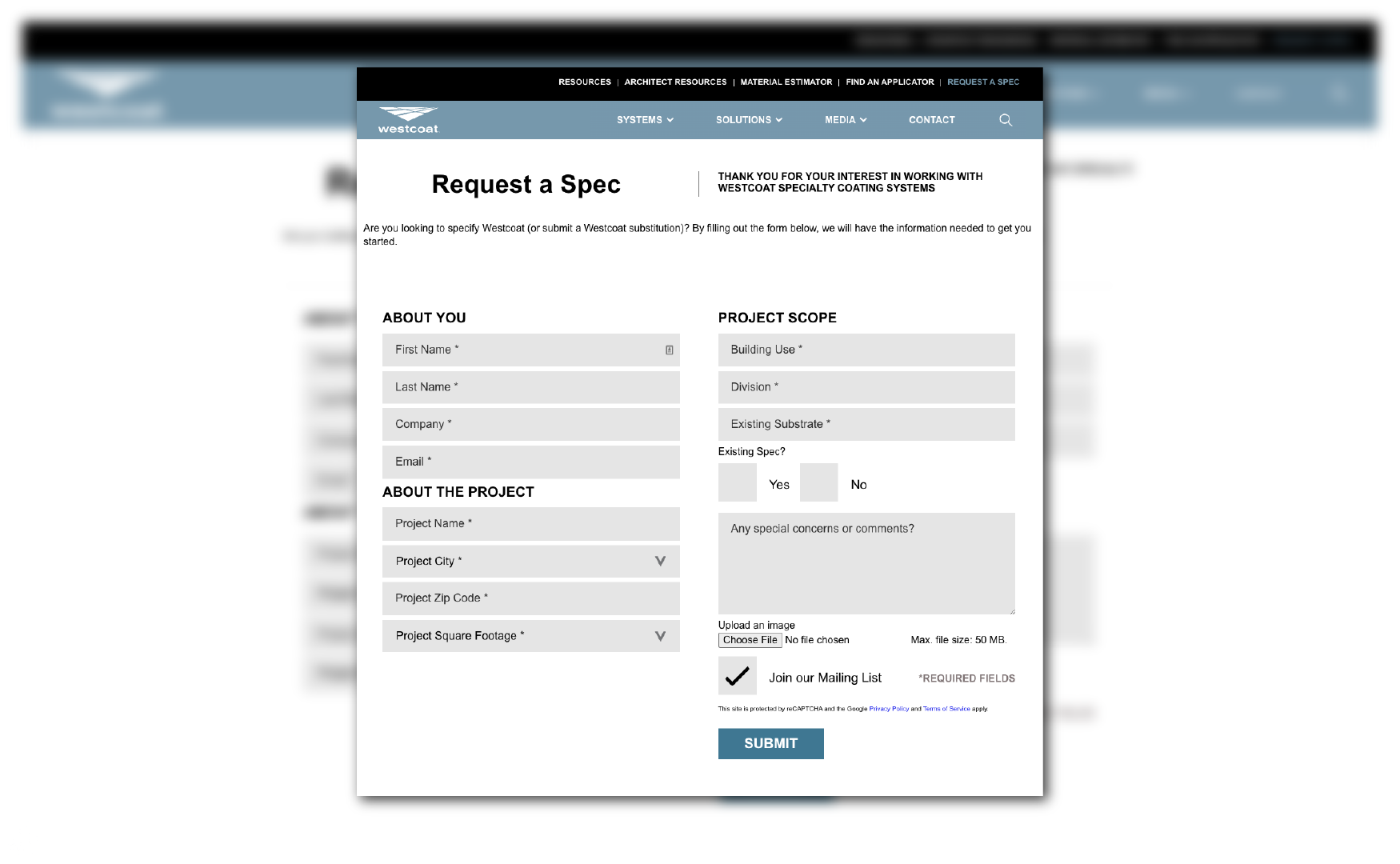 Request a Specification - Westcoat